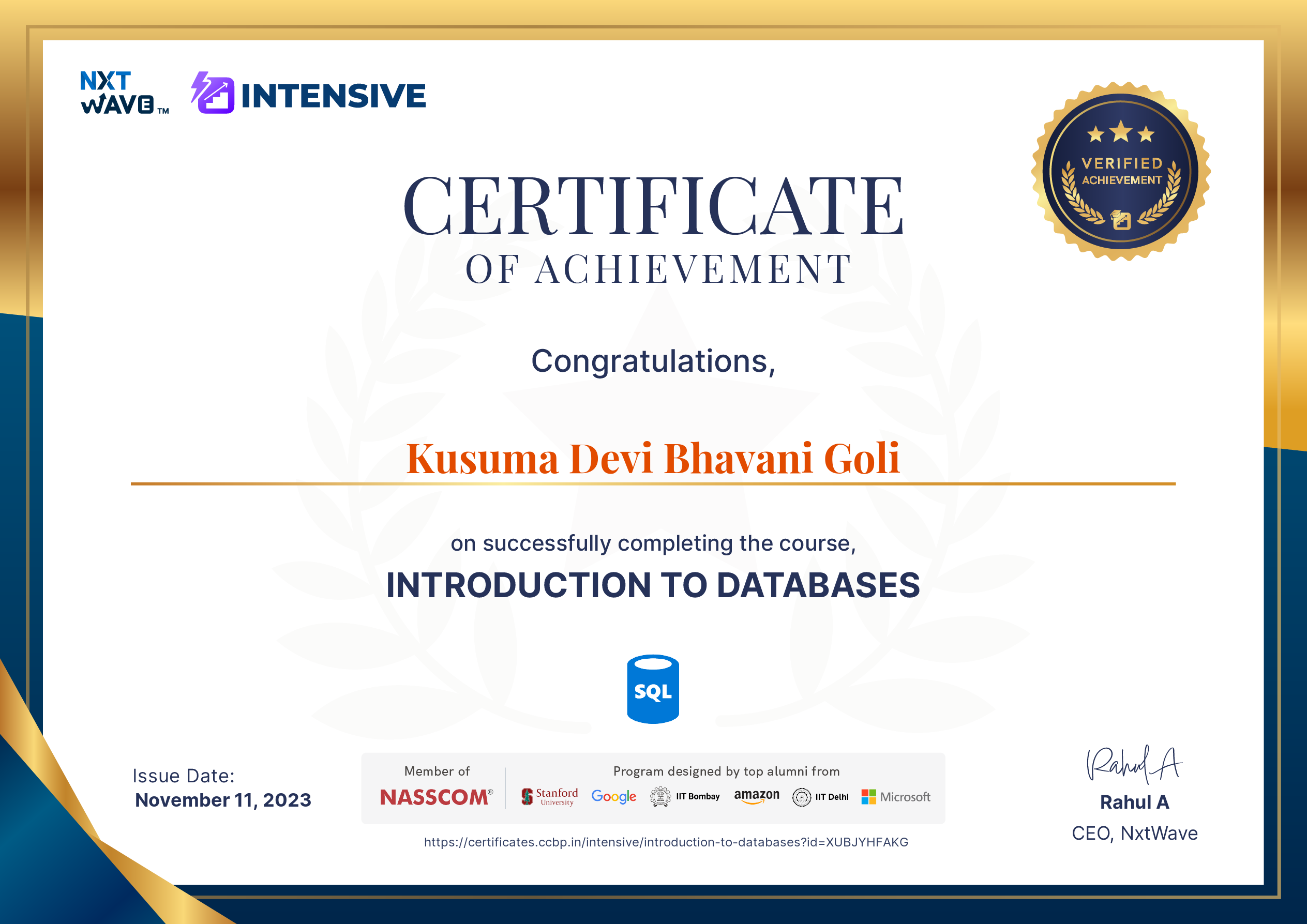 Kusuma Devi Bhavani Goli - MERN Full Stack Developer Trainee, CCBPian at NxtWave | Python, SQL ...